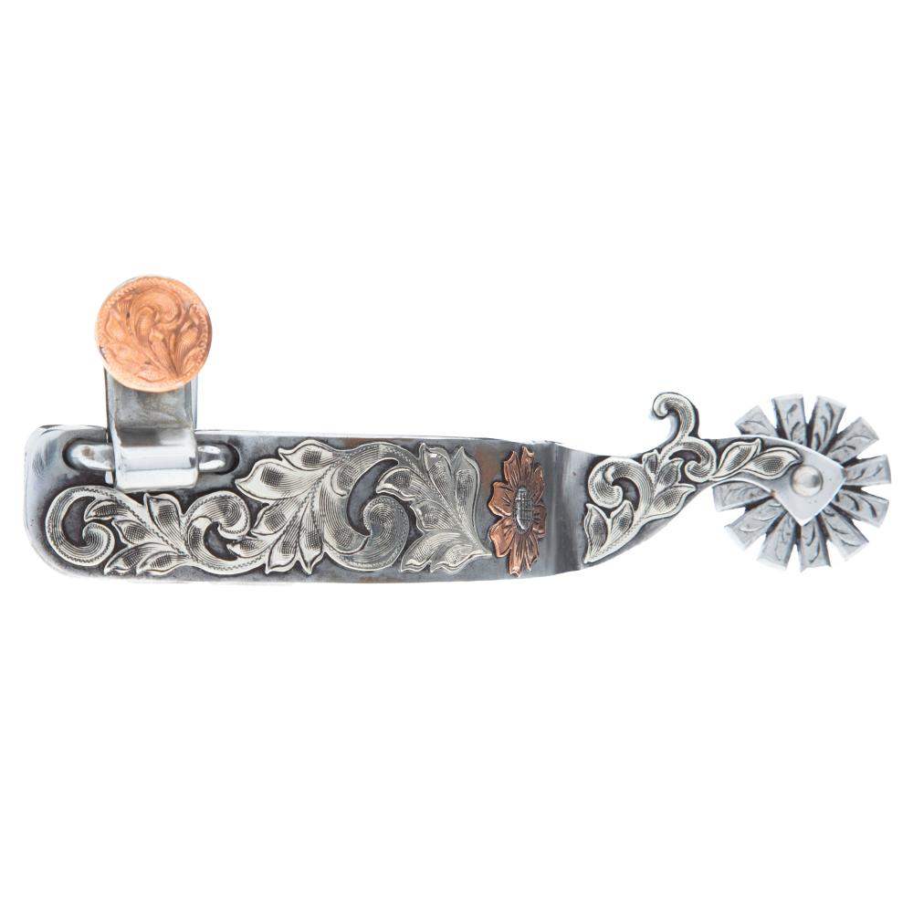 Palmer Bits Spurs Double Mounted Silver Engraved Spurs with Chap Guard