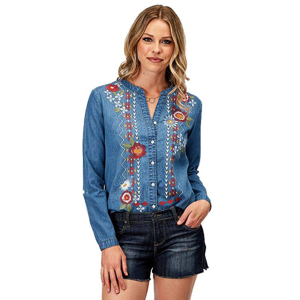 Roper Apparel Women's Denim Embroidered Detail Top