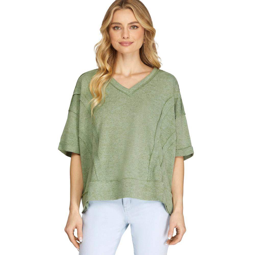 She & Sky Women's Slate Raw Edge Top