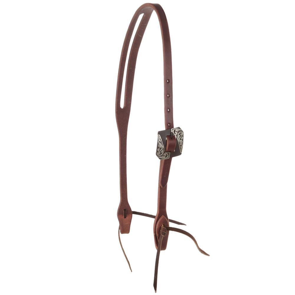 Cowperson Tack Heavy Oiled 3/4in. Slot Ear Headstall with Angled Silve