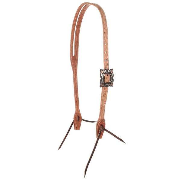 Cowperson Tack Natural Roughout 5/8in. Slot Ear Headstall with Copper