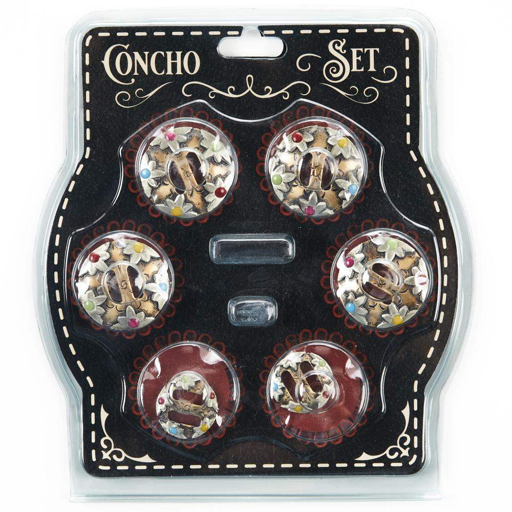 NRS Multi Daisy 6 pc. Slotted Concho Saddle Set