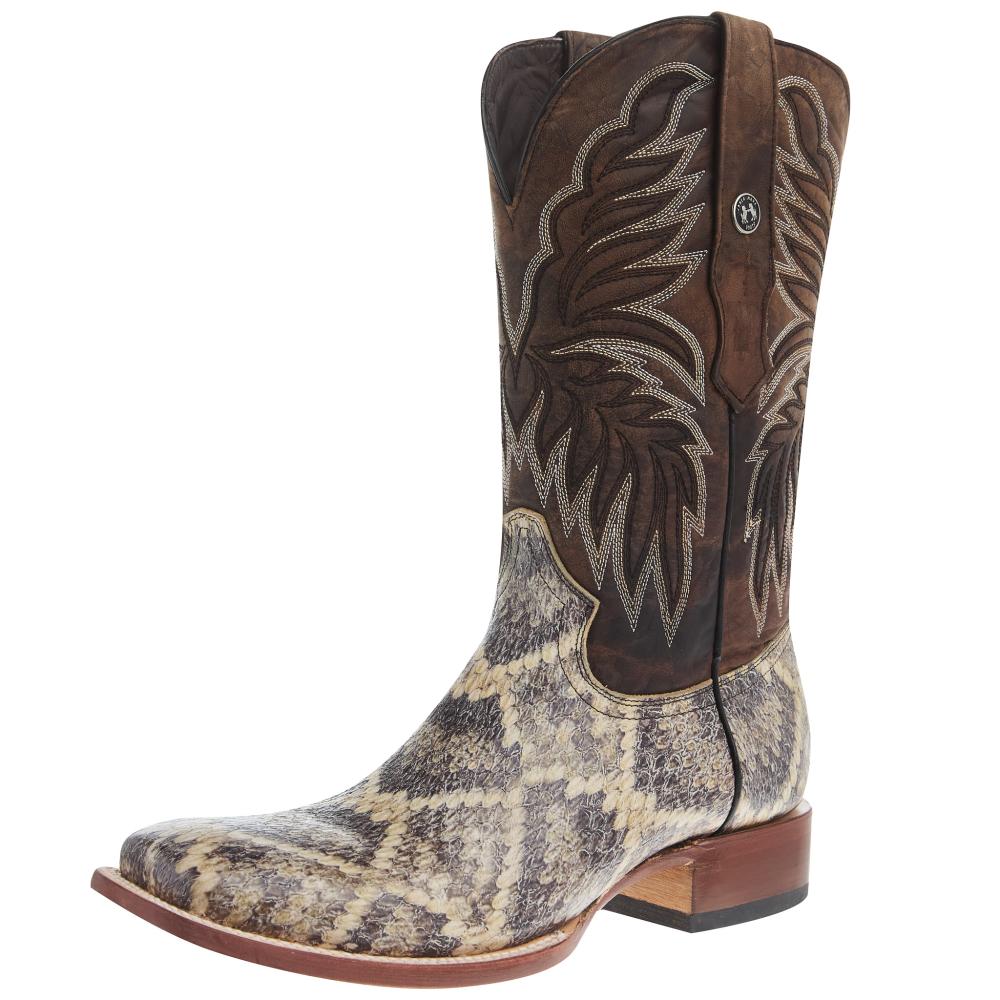 Tanner Mark Boots Mens Natural Rattlesnake Print Vamp 12in Tobacco Top