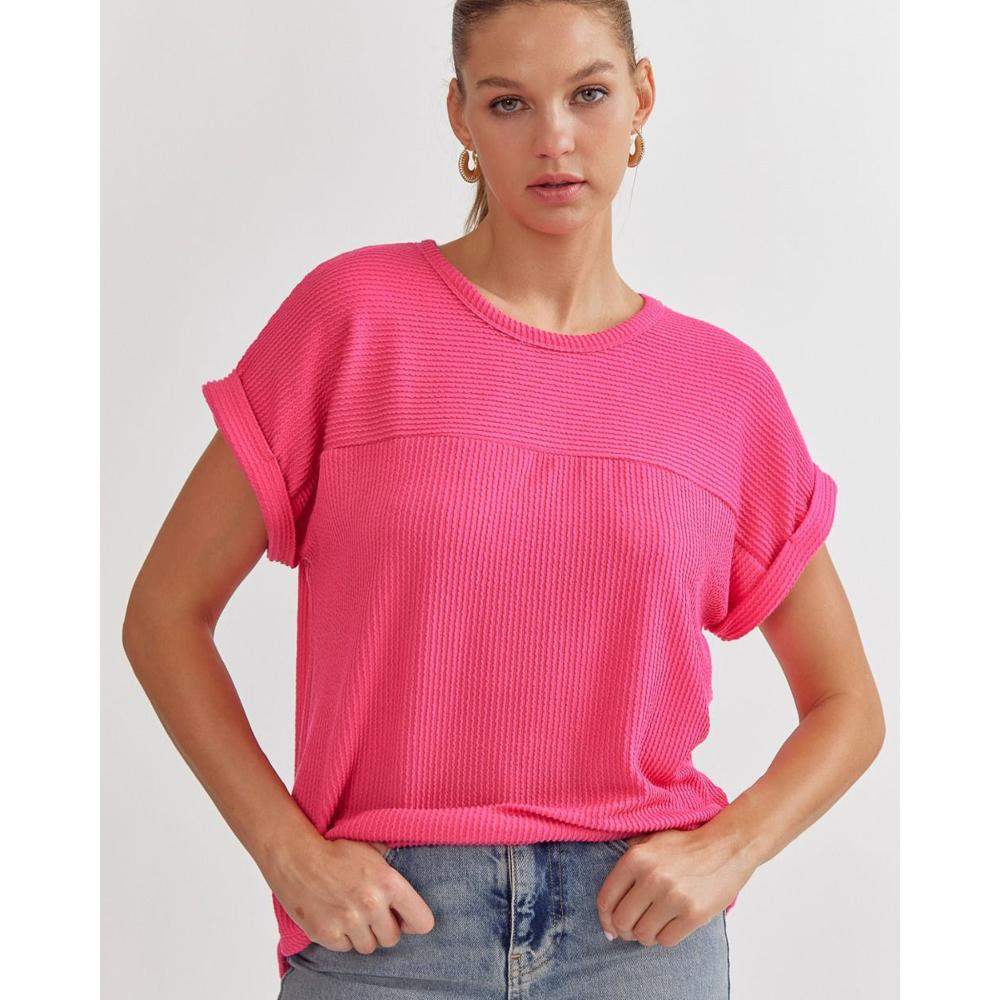 Entro Women's Hot Pink Rolled Sleeve Top