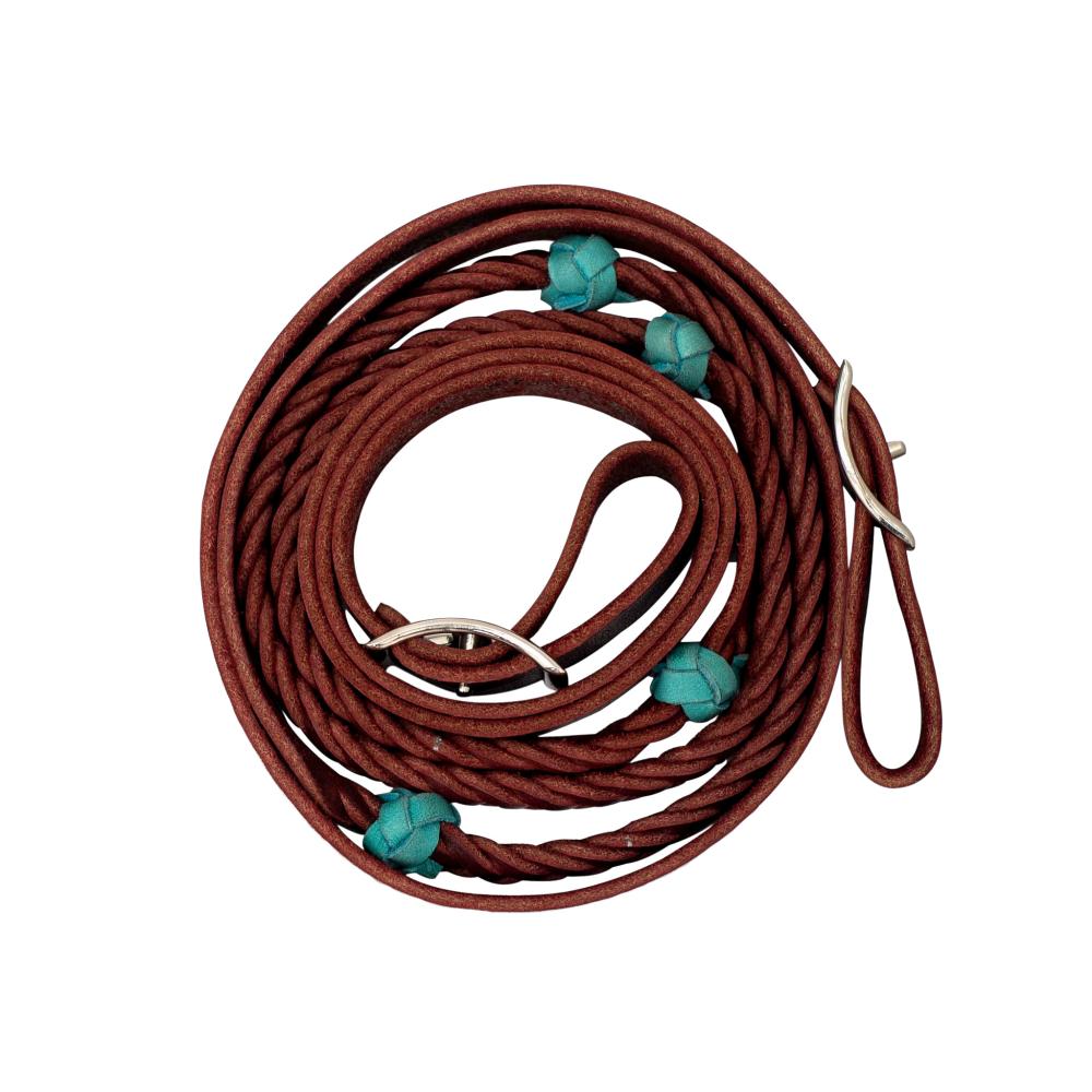 Cowboy Tack 5 Plait Braided Barrel Reins With 4 Turquoise Knots