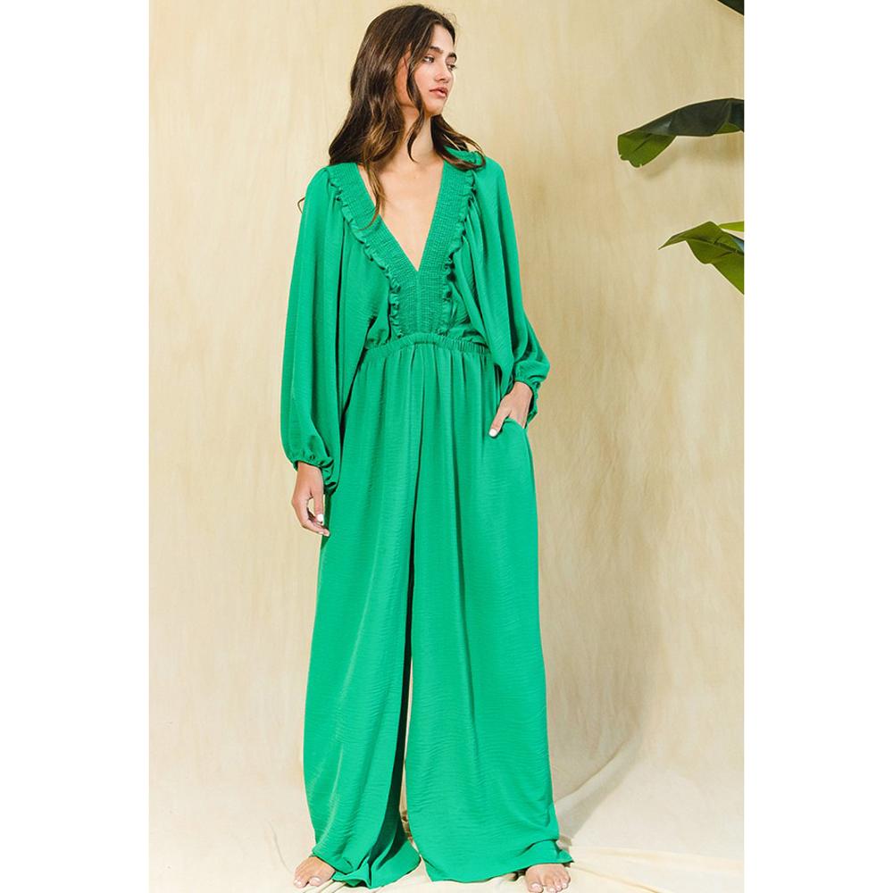 Bucketlist Women's Green Ruffled Jumpsuit