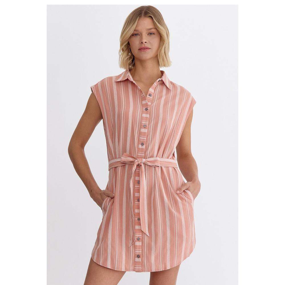 Entro Women's Peach Striped Mini Dress