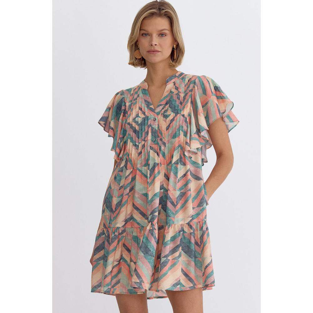 Entro Women's Peach Printed Mini Dress
