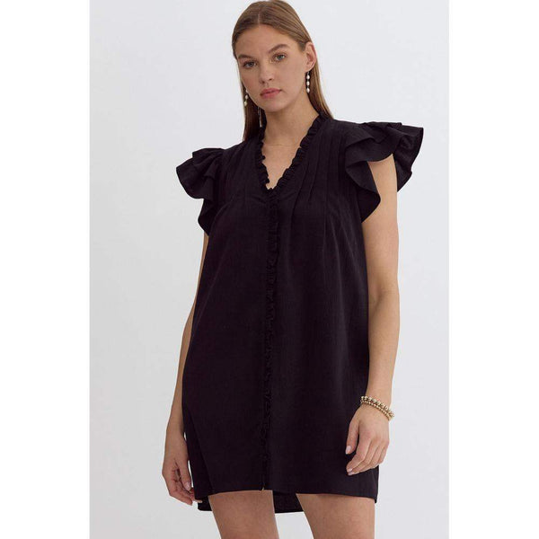 Entro Women's Black Ruffle Detail Mini Dress