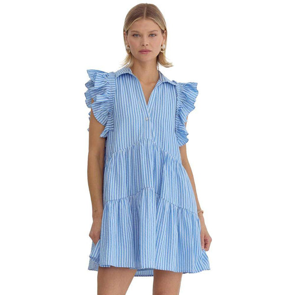 Entro Women's Blue Striped Mini Dress