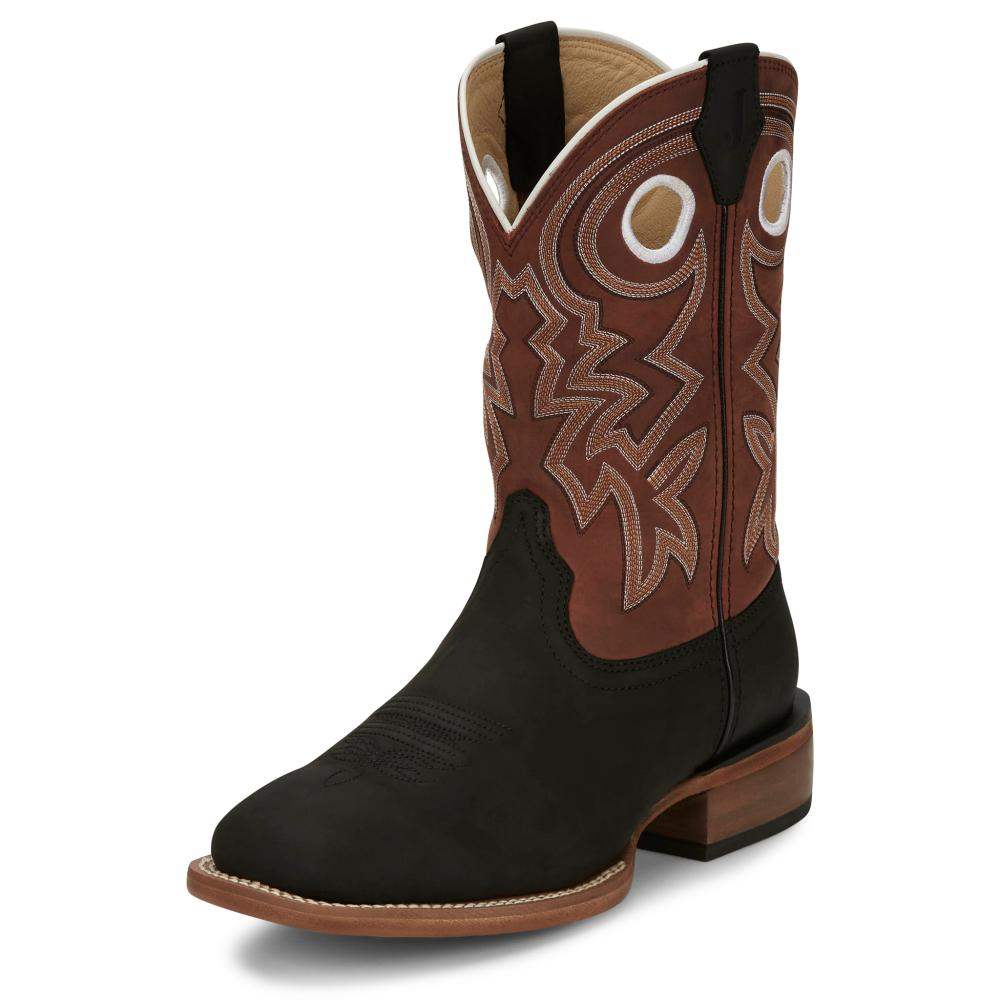 Justin Boot Company Mens Frontier Tuf Black Vamp 11in Red Cowhide Top