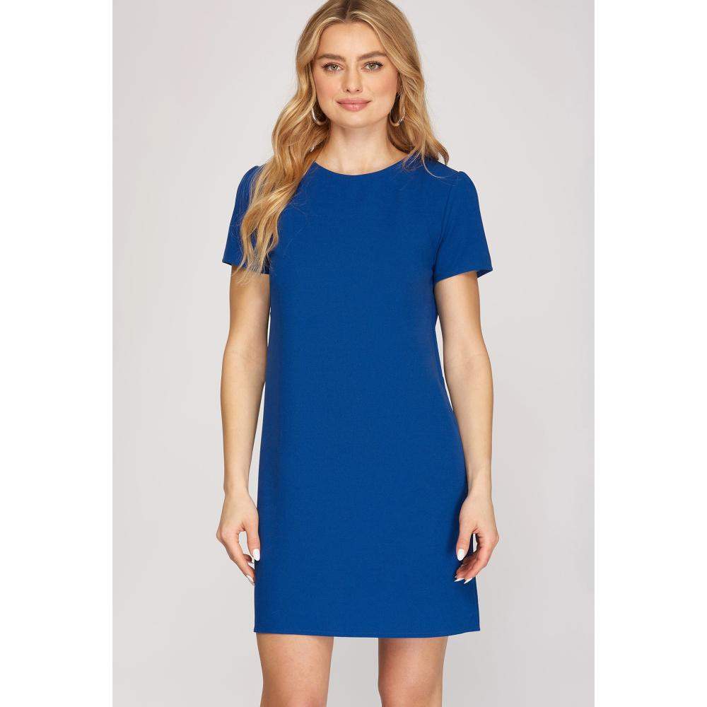 She & Sky Women's Blue Knit Shift Dress