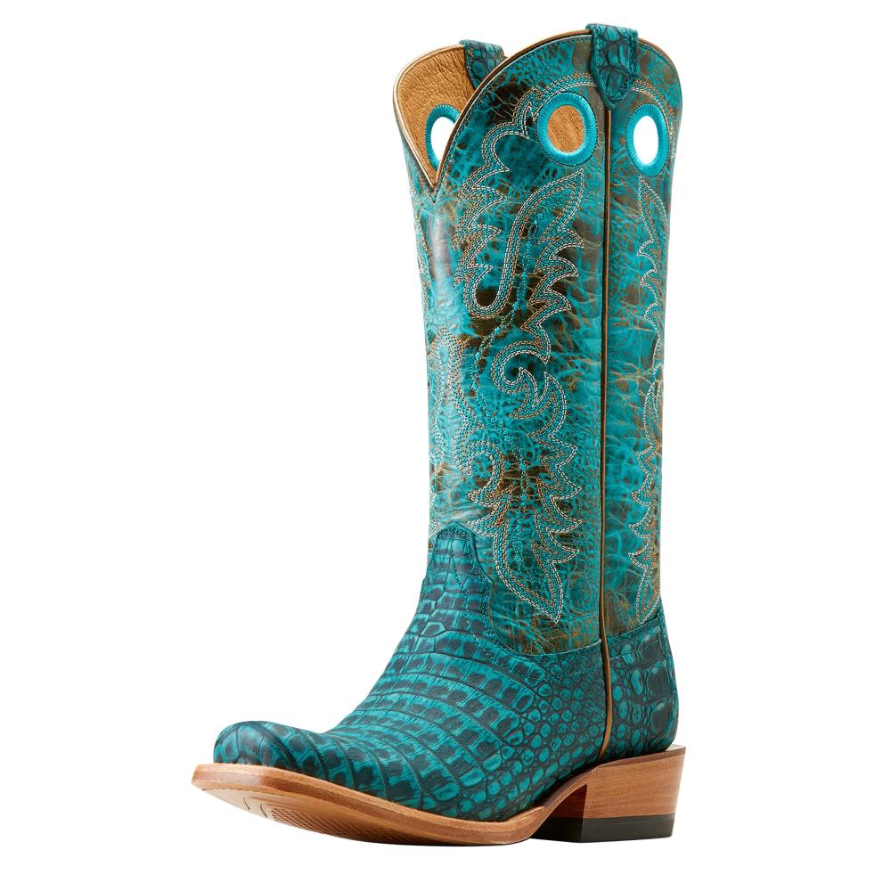 Ariat Women`s Turquoise Sueded Caiman Belly Vamp Futurity Boon Cowgirl