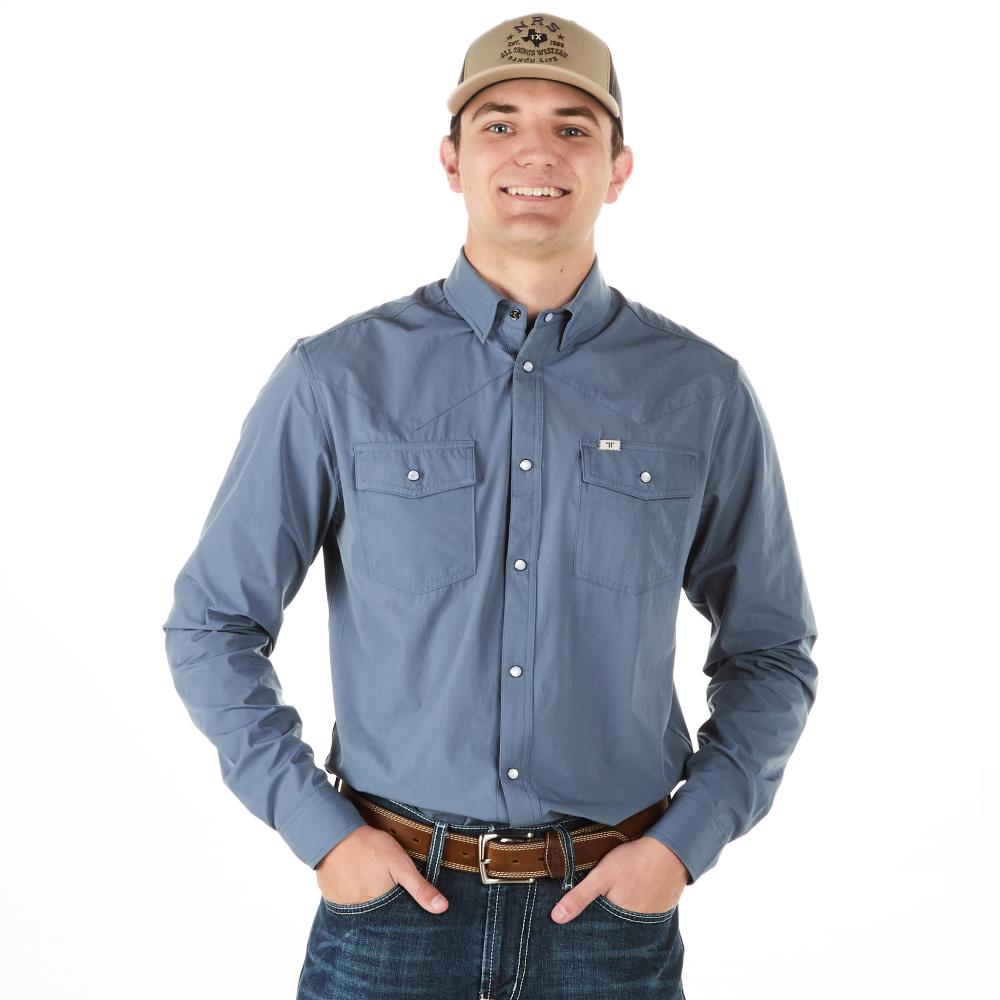 Ferrell Brands Inc Men's Blue Vented Pearl Snap Shirt