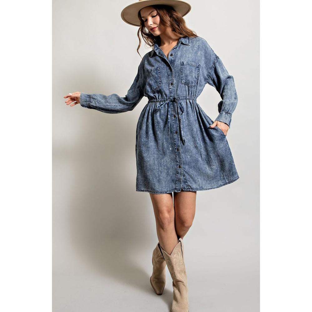Ee Some Womens Denim Straw String Mini Dress