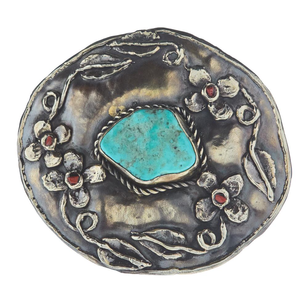Paige Wallace Flower with Turquoise Center Buckle