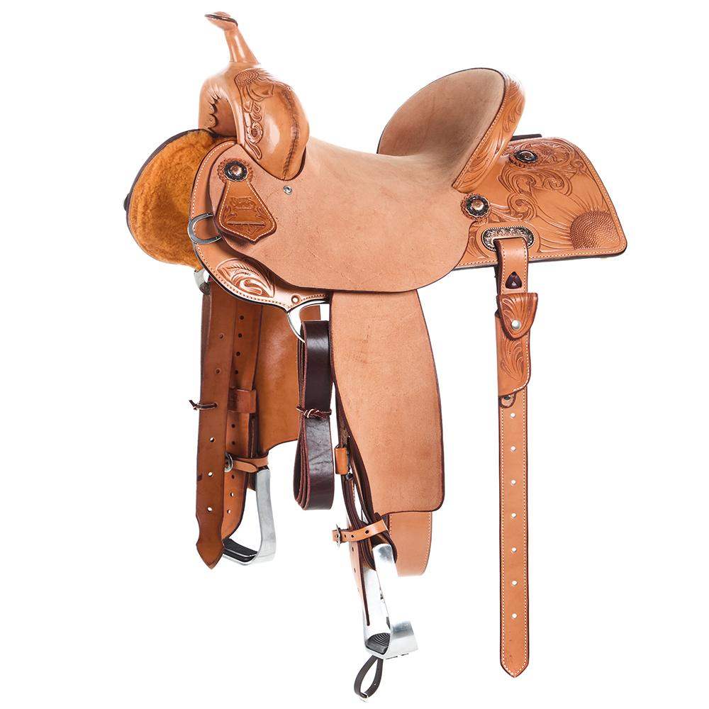 Burns Saddlery 14in 30MDX Russet Sunflower Barrel Saddle