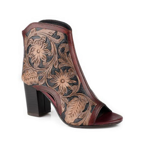 Roper Footwear Women`s Mika Brown and Black Tooled Sandal