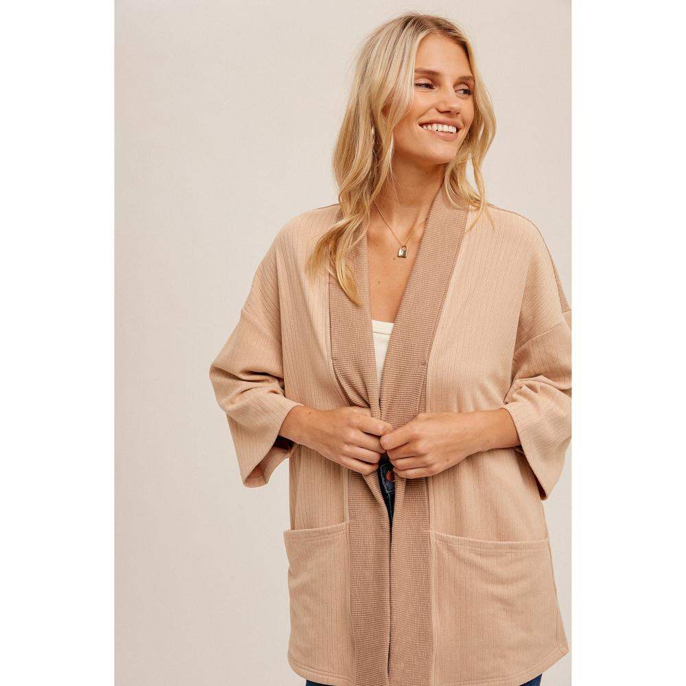Hem And Thread Women's Tan Colorblock Cardigan