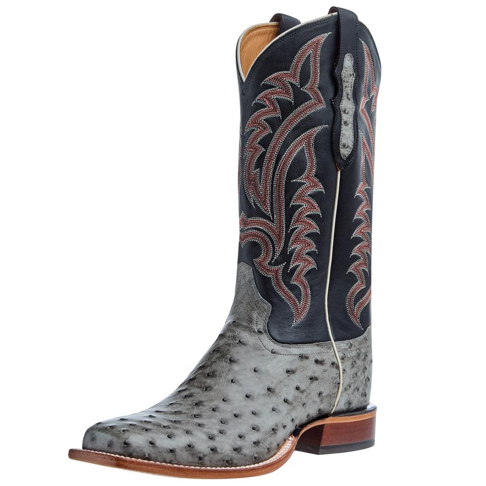 Tony Lama Men's Grey Full Quill Ostrich 13in Black Top Cowboy Boot