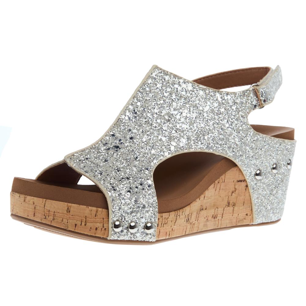 Corkys Footwear Women`s Corky Carley Light Silver New Glitter Wedge Sa