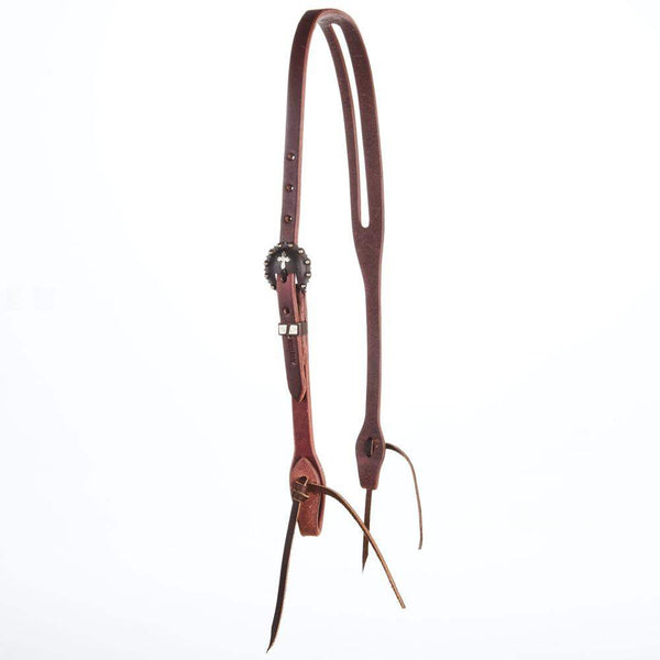Cowperson Tack 5/8`` Brown Iron Cross Buckle Slot Ear Headstall