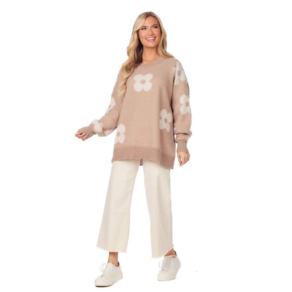 Mud Pie Women's Jadie Floral Tan Sweater