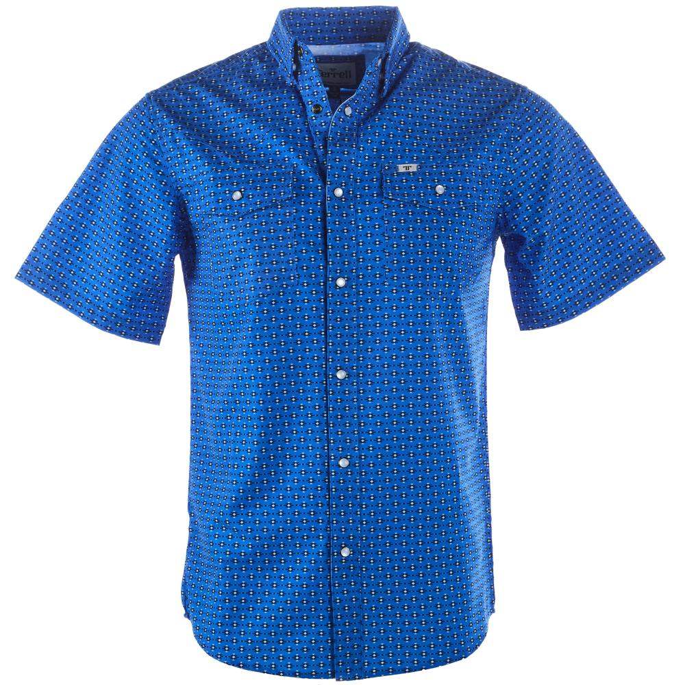 Ferrell Brands Inc Men's Blue Print Vented Pearl Snap Shirt