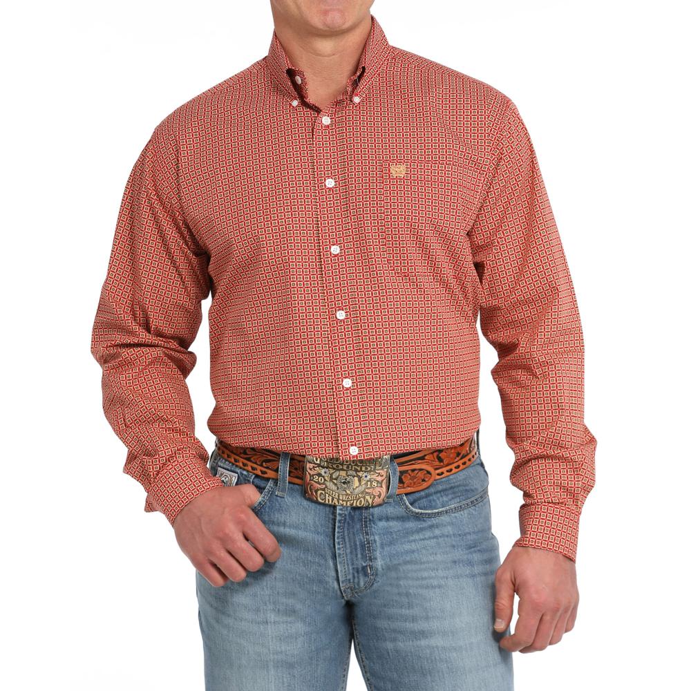 Cinch Men's Red Print Button Down Shirt