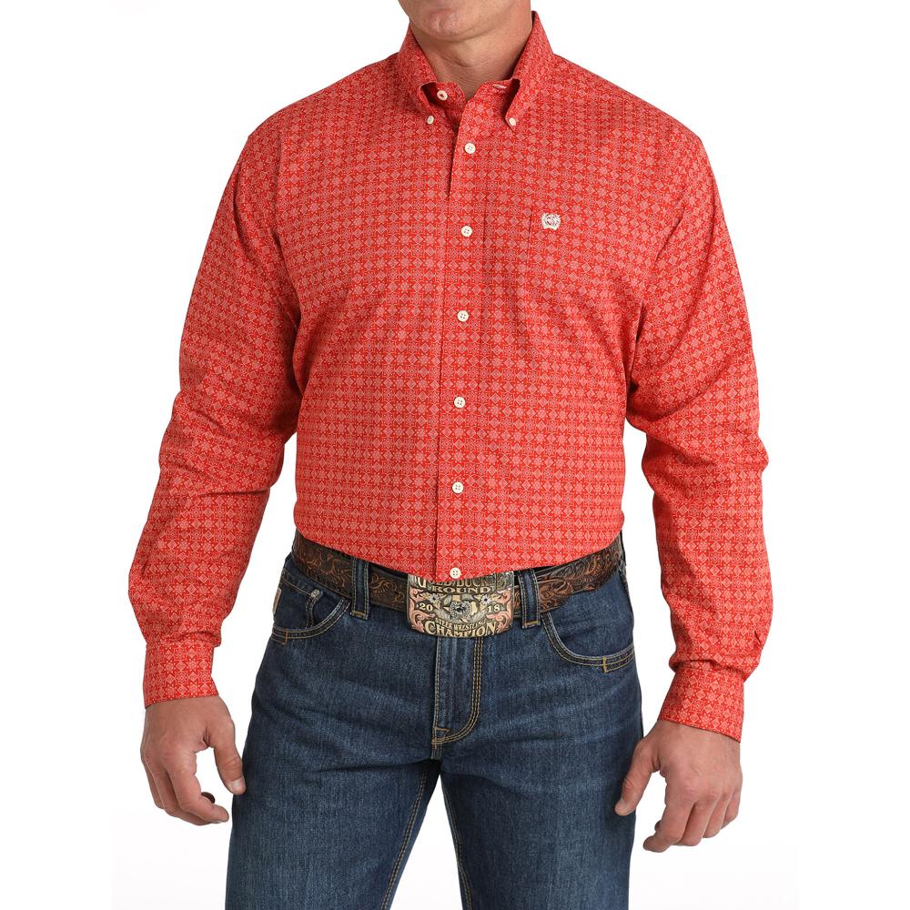 Cinch Men's Red Print Button Down Shirt