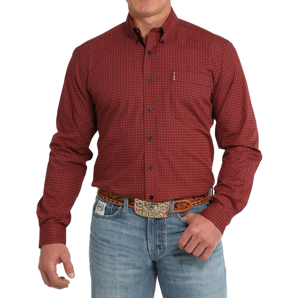 Cinch Men's Red Print Modern Fit Button Down Shirt