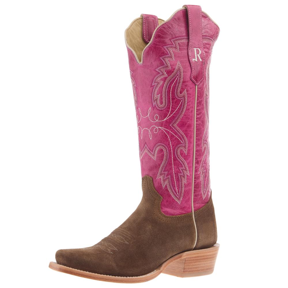 R Watson Boots Women's Cider Brown Rough Out 13 In Fushsia Top Cowgirl
