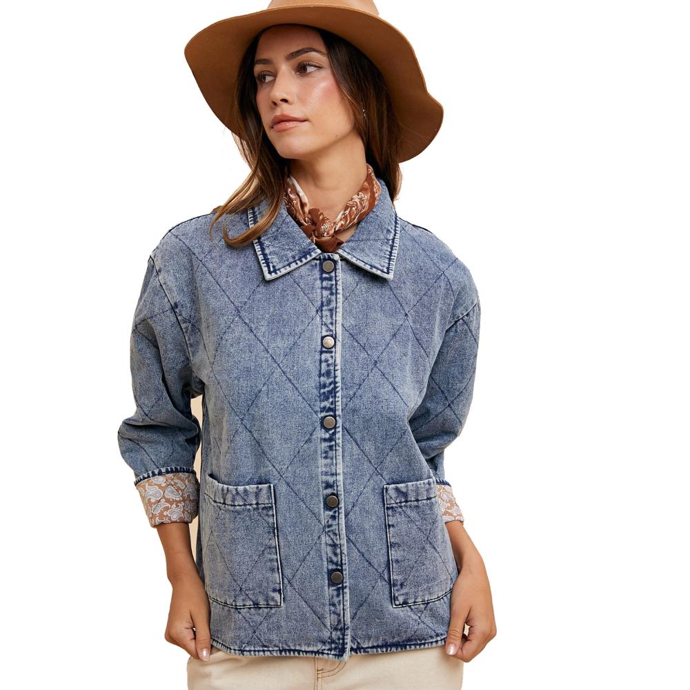 Anniewear Women's Medium Denim Quilted Jacket