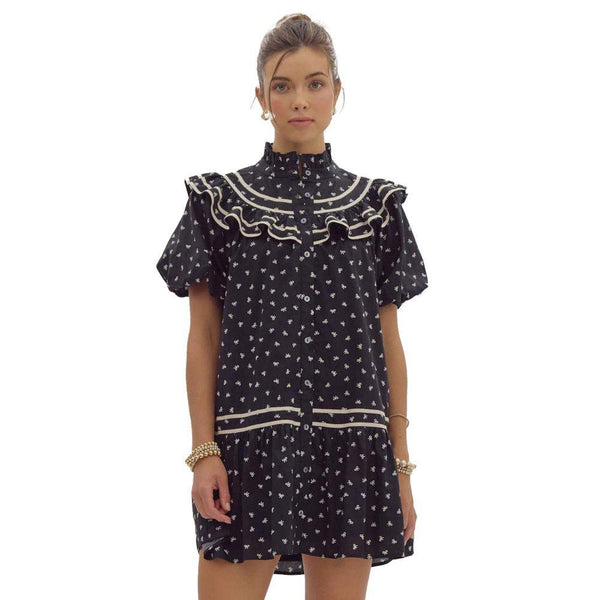 Entro Women's Black Bow Print Mini Dress