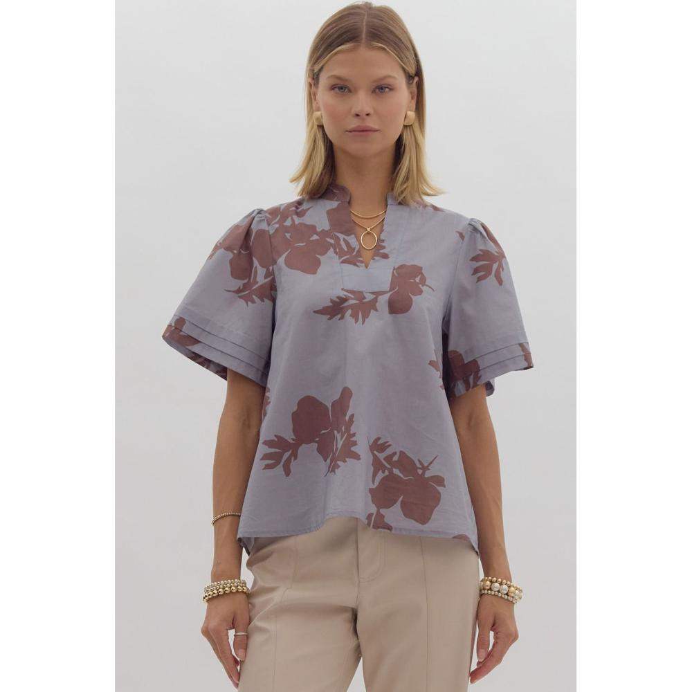 Entro Women's Slate Floral Print Top