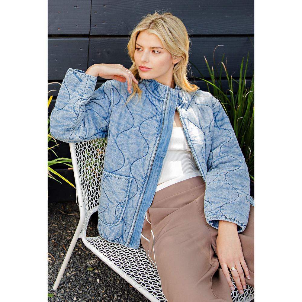Ee Some Women's Denim Snow Washed Quilted Jacket
