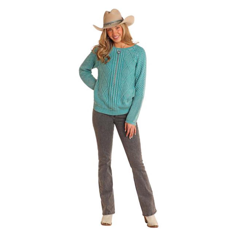Rock & Roll Denim Women's Turquoise Knit Sweater