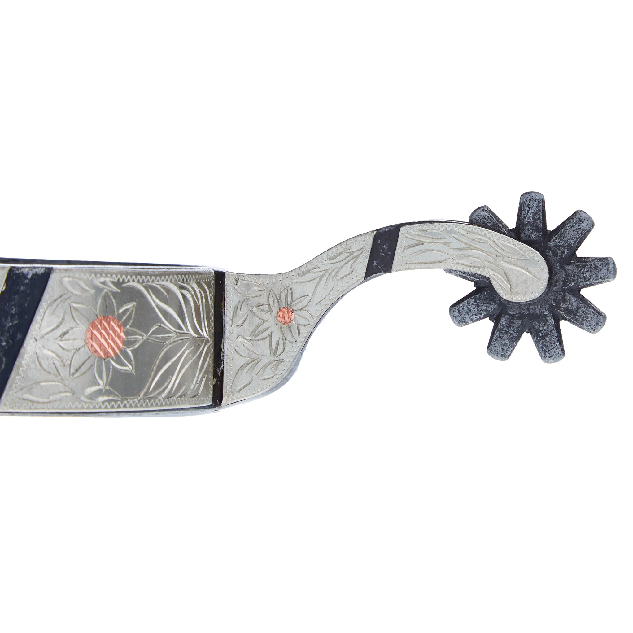 NRS Aged Steel Silver Floral Bars Ladies Western Spurs