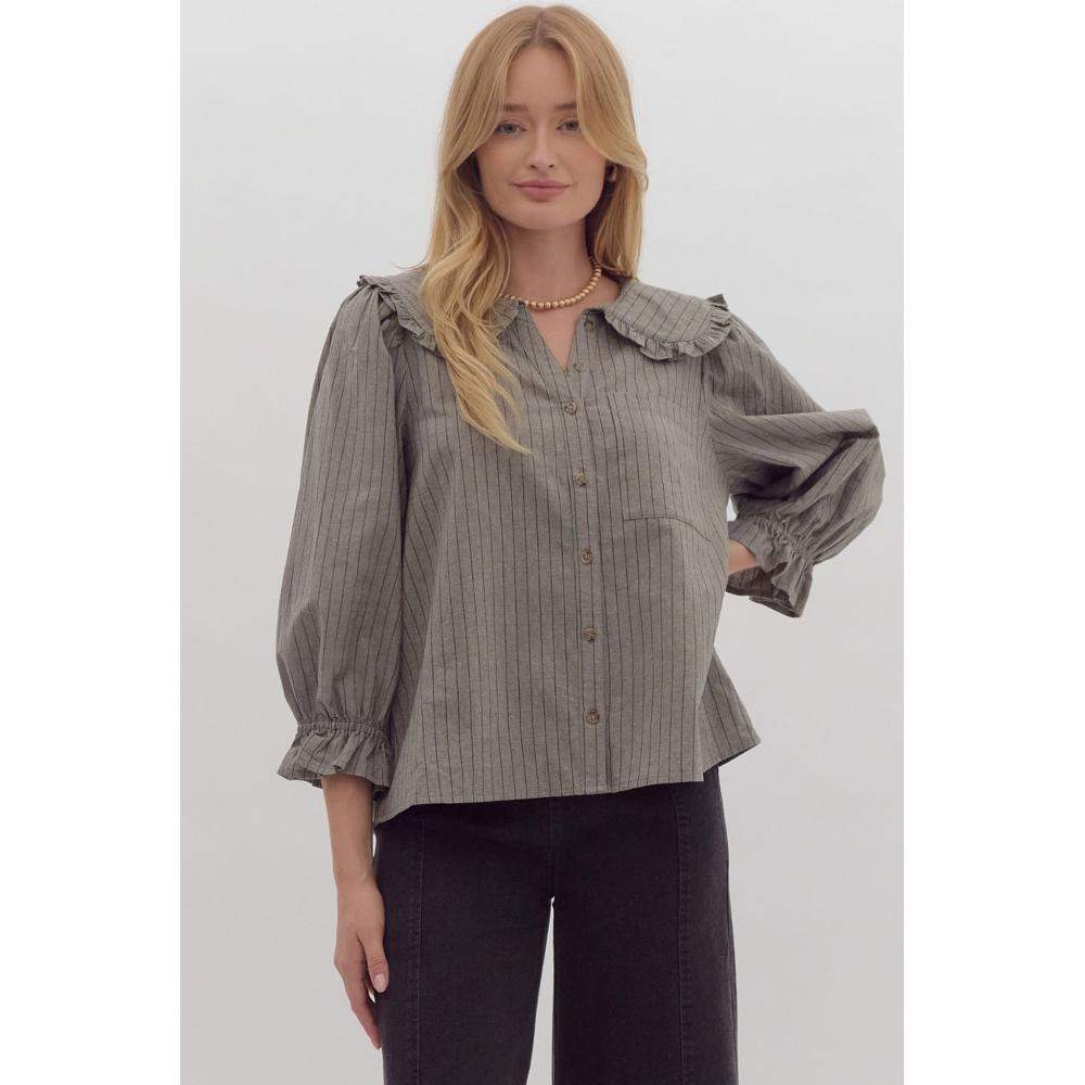 Entro Women's Olive Ruffle Sleeve Edge Top