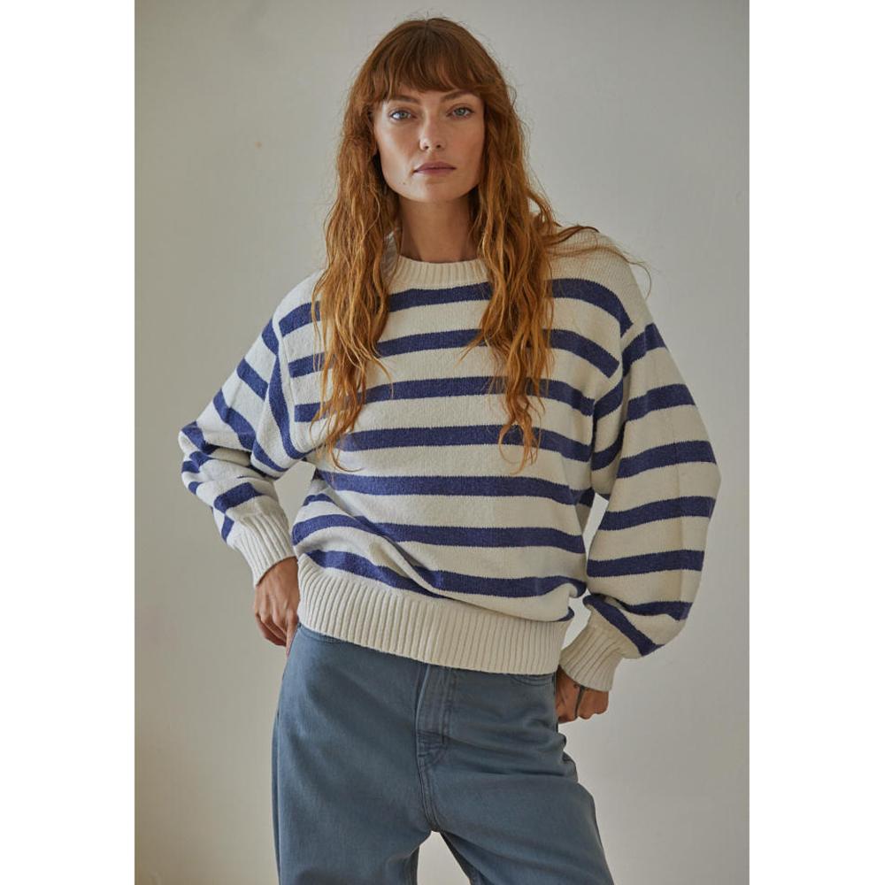 By Together Apparel Women's Davis Ivory and Blue Sweater