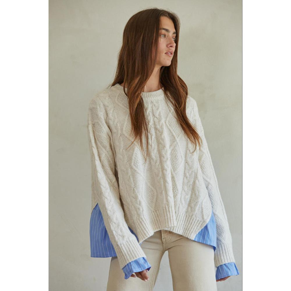 By Together Apparel Women's Cream and Blue Blake Pullover
