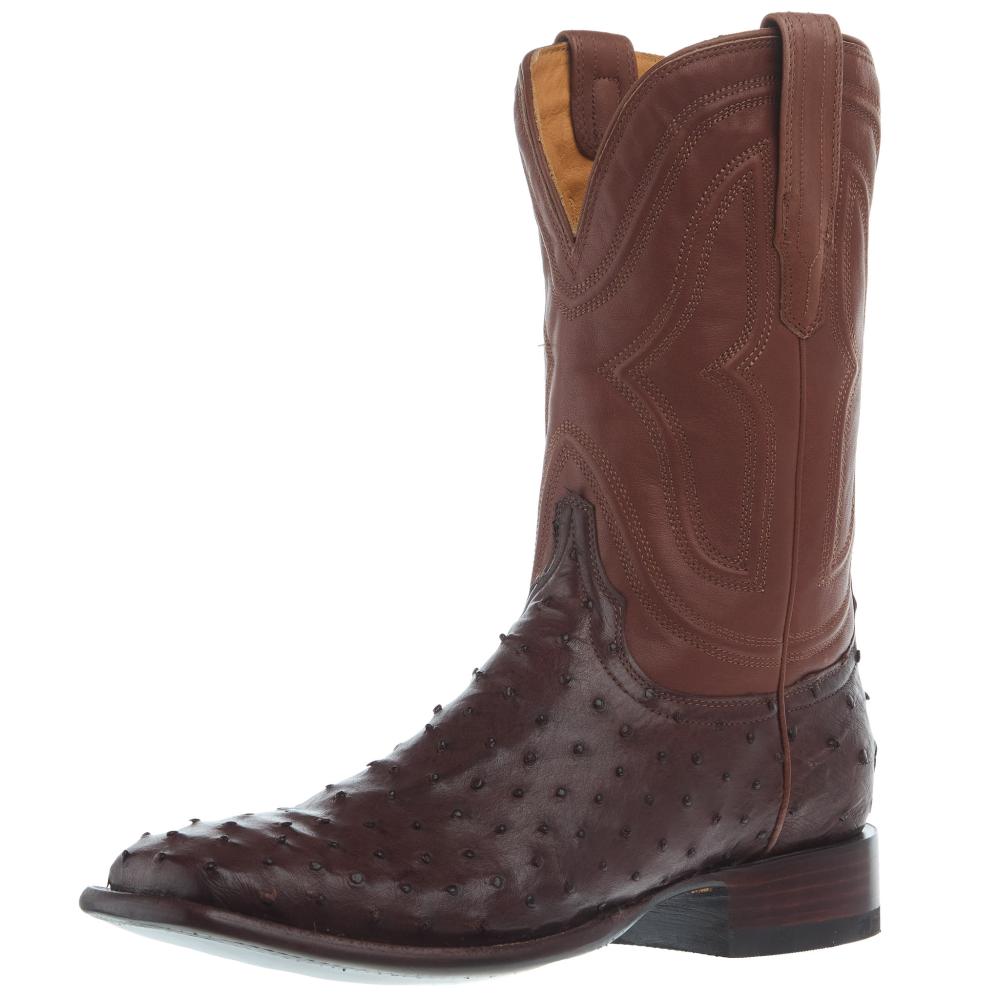 Tecovas Men`s Emmit Mahogany Full Quill Ostrich Vamp 12In Cognac Top B