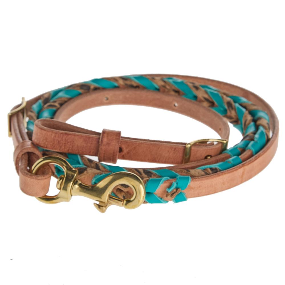 NRS Tack 5/8in Turquoise and Leopard Laced Barrel Reins