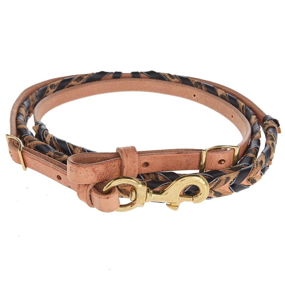 NRS TACK 5/8in Black and Leopard Laced Barrel Reins