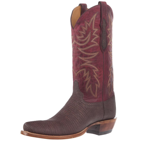 Justin Boot Company Men`s Brown Rustic Lizard 13In Red Top Cowboy Boot