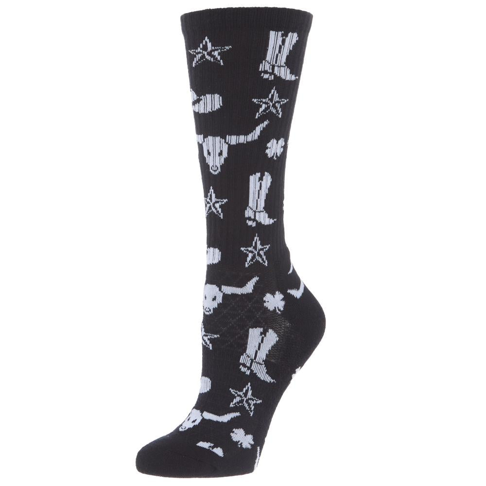 Lucky Chuck Get Western Black and White Performance Crew Socks OSFM