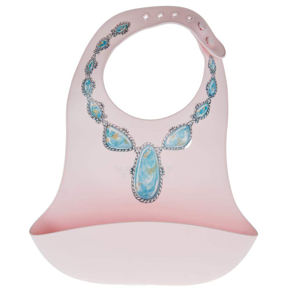 Western Grande Baby Pink Bib with Blue Lariat Print