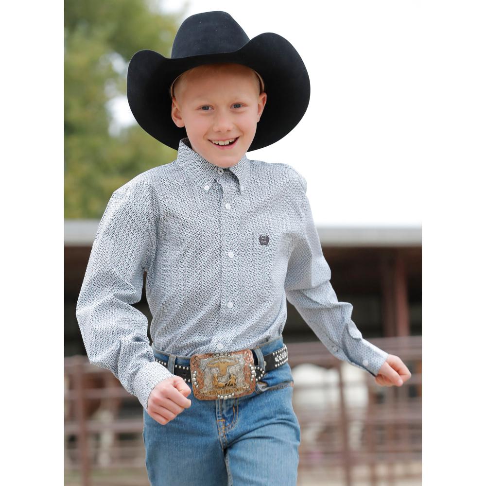 Cinch Boys White Print Button Down