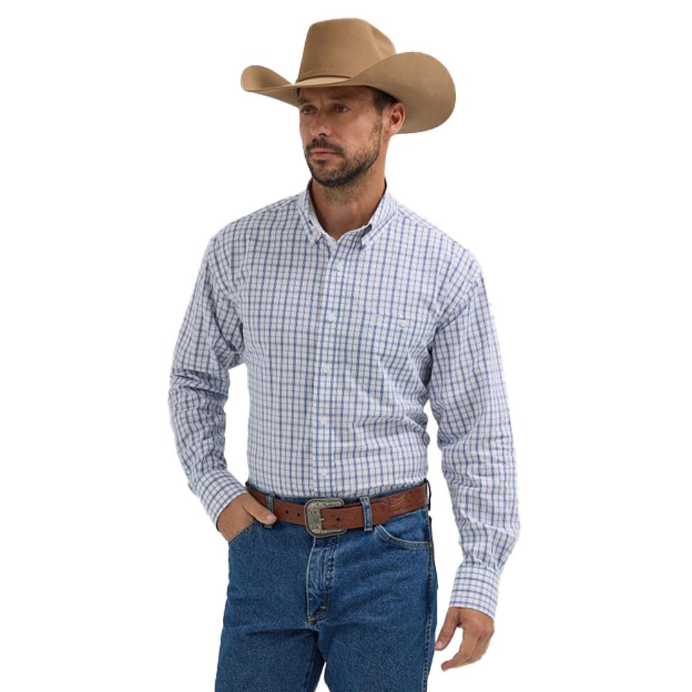 Wrangler George Strait White Blue Check Shirt