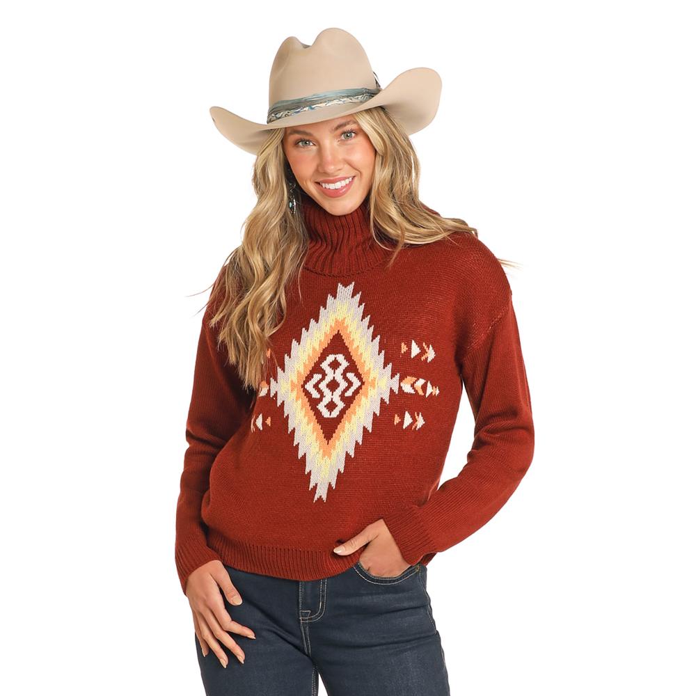 Rock & Roll Denim Women's Aztec Turtle Neck Sweater